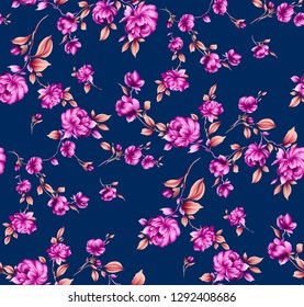 Flower Pattern Navy Background Stock Illustration 1292408686 | Shutterstock