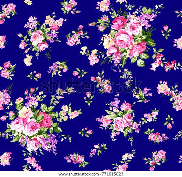 Flower Pattern Navy Background Stock Illustration 771015823 | Shutterstock