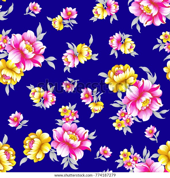 Flower Pattern Navy Background Stock Illustration 774187279 | Shutterstock