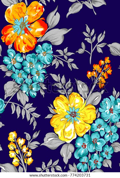 Flower Pattern Navy Background Stock Illustration 774203731