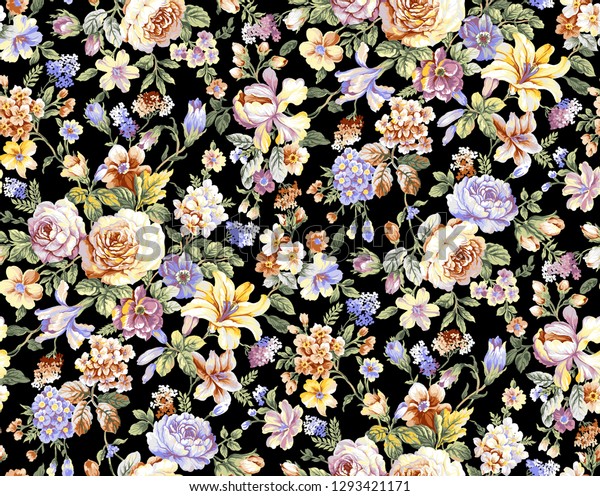 Flower Print Design Background Stok İllüstrasyon 1293421171