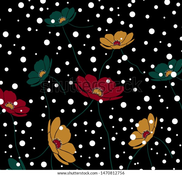 Flowers Dots Pattern Design: ilustrações stock 1470812756 | Shutterstock