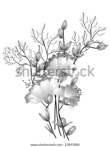 Flowers Greyscale Stock Illustration 12891886