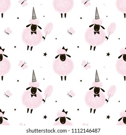 Fluffy Pink Sheep Pattern Stock Illustration 1112146487 | Shutterstock