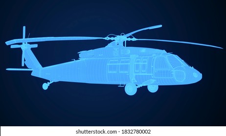 3d Render Image Representing Helicopter Wireframe Stock Illustration ...