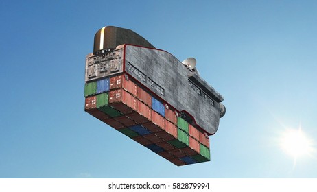 Flying Cargo Ship Freight Container Sky 스톡 일러스트 582880006 | Shutterstock