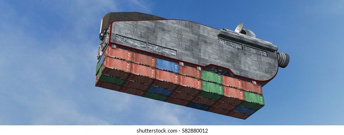 Flying Cargo Ship Freight Container Sky Stock Illustration 582880012