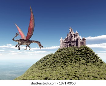 Flying Dragon Castle Computer Generated 3d Stock Illustration 187170950