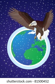 Flying Eagle On Background Earth Starry: ภาพประกอบสต็อก 81500452 ...