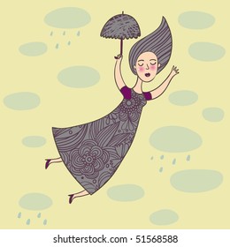 Cute Cartoon Girl Flying Sky: ภาพประกอบสต็อก 41494144 | Shutterstock