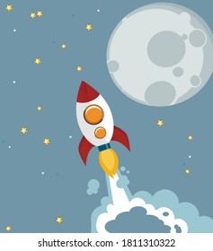 Paper Art Style Rocket Flying Space Stock Vector (Royalty Free) 1811091697