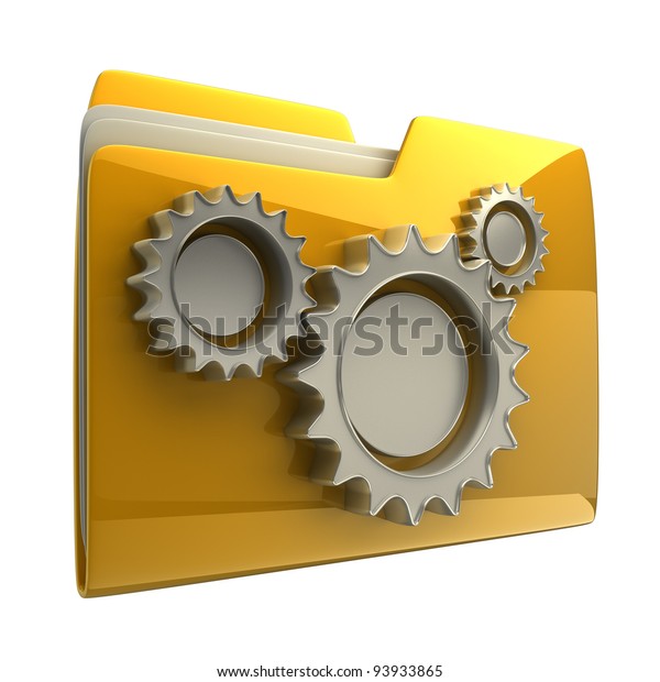 folder icon with gear wheels, over white background High resolution 3D