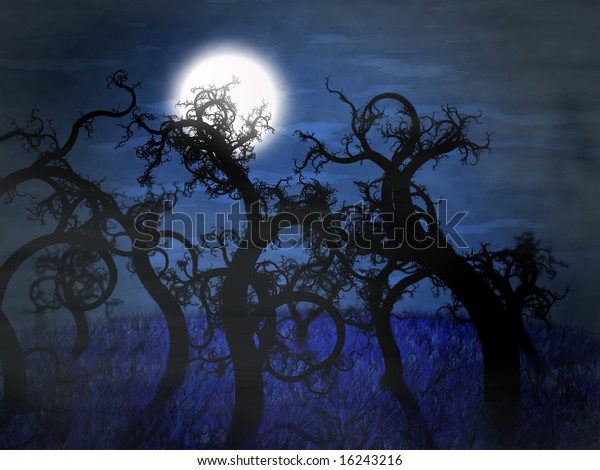 Forest Full Twisted Trees Dark Night Stock Illustration 16243216