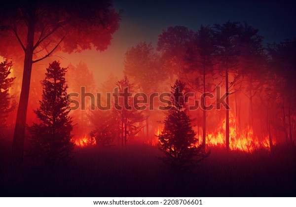 Forest Tree Devoured Fire Flames Burn Stock Illustration 2208706601 ...