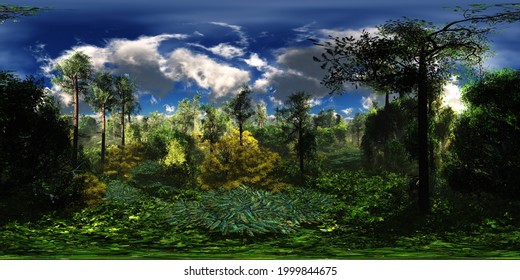 Jungle Mountains Morning Hdri Environment Map Stock Illustration ...