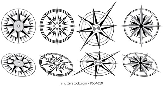 Four Different Compasses Each Two Variations Stock Illustration 9654619 ...