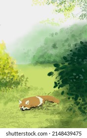 Fox Lying Under Tree Resting Stock Illustration 2148439475 | Shutterstock