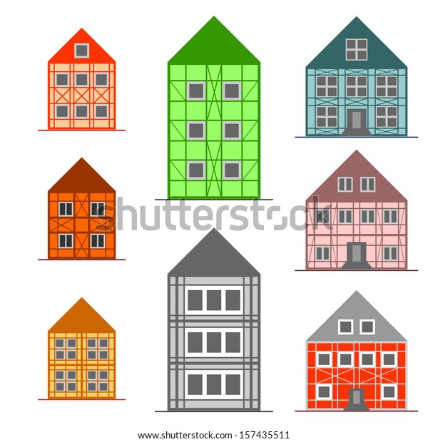 Framework Houses Set Vector Art Stock Illustration 157435511 | Shutterstock