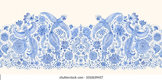 Fringe Border Seamless Pattern Abstract Floral Stock Illustration ...