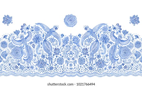 Fringe Border Seamless Pattern Abstract Floral Stock Illustration ...