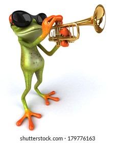 Little Frog Cartoon Playing Trombone 3d Stock Illustration 1817452937