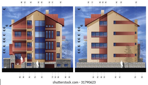 Front Back View Residence Building 库存插图 31790623 | Shutterstock
