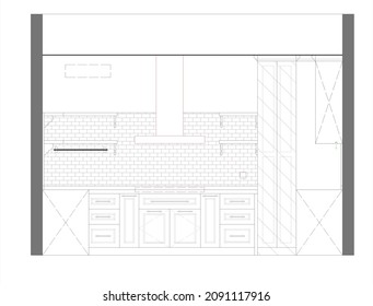 Front View Kitchen Drawing Plan Suitable Stock Illustration 2091117916