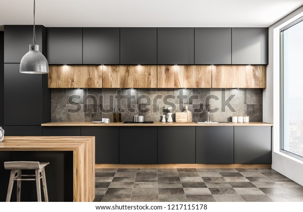 Front View Modern Kitchen Interior Gray Stock Illustration 1217115178 ...