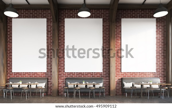 Front View Restaurant Interior Brick Walls Stock Illustration 495909112 ...