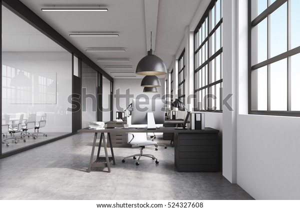 Front View Row Tables Office Conference Stock Illustration 524327608
