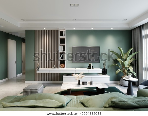 Front View Tv Area White Cabinets Stock Illustration 2204552065 ...