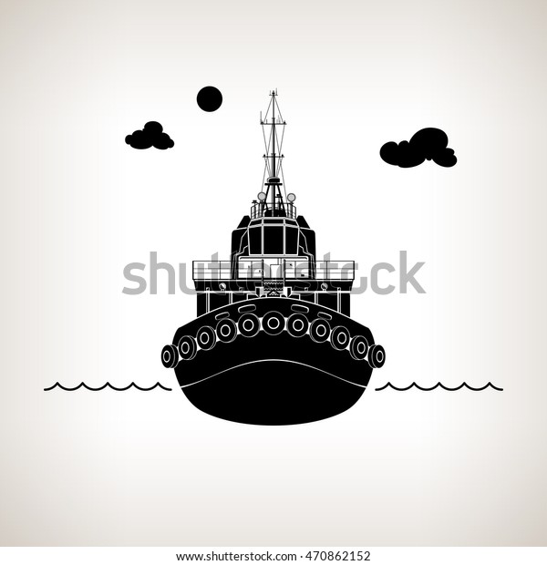 Front View Vessel Tugboat Push Boat Stock Illustration 470862152 ...