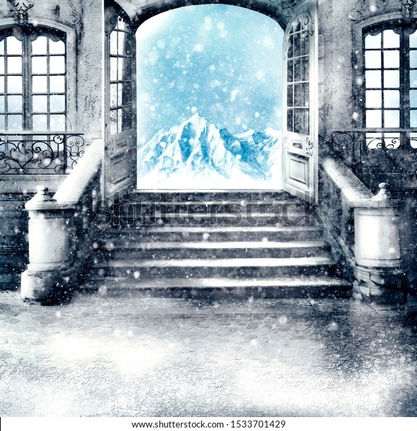 Frozen Background Ice Snow Inside Castle Stock Illustration 1533701429 ...