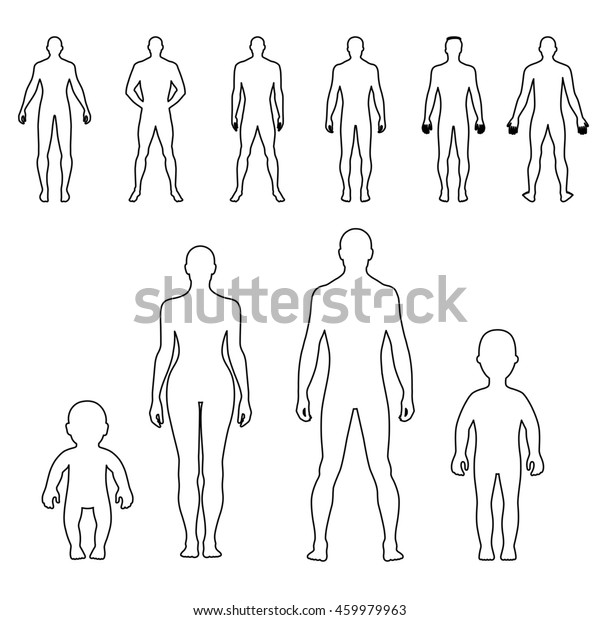 Full length front, back human outlined silhouette illustration ...