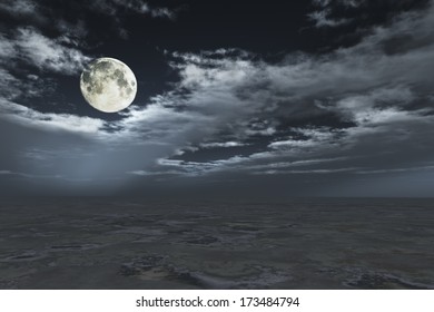 Full Moon Cloudscape Over Sand Desert Stock Illustration 173484794 ...