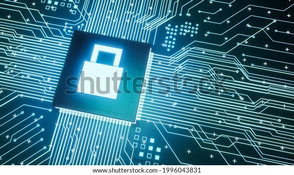 Fully Lock Symbol Microchip On Motherboard Stock Illustration ...