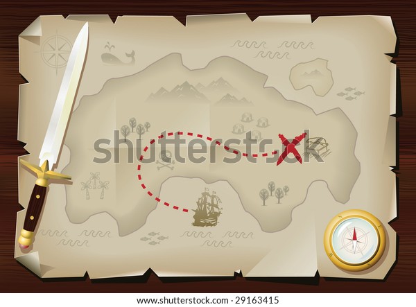 Fun Style Pirates Treasure Map Stock Illustration 29163415