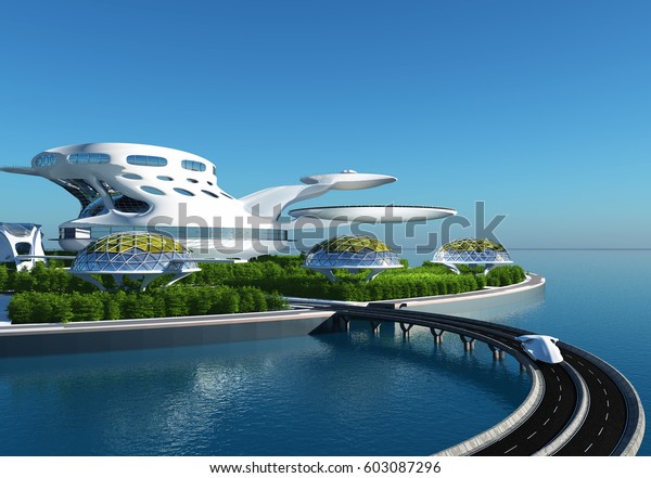 Future City On Coast3d Render Stock Illustration 603087296 | Shutterstock