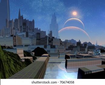 Futuristic Alien Cityscape Stock Illustration 70674058 | Shutterstock