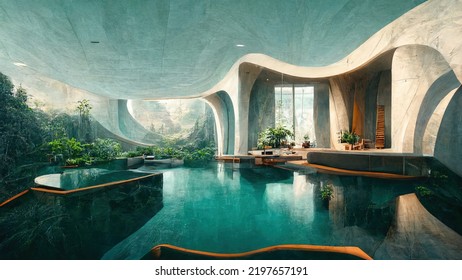 Futuristic Architecture Interior Bionic Building Gardens Stock ...