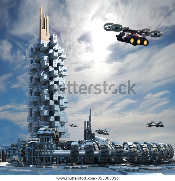 Futuristic City Architecture Skyscraper Ring Structure Stock ...