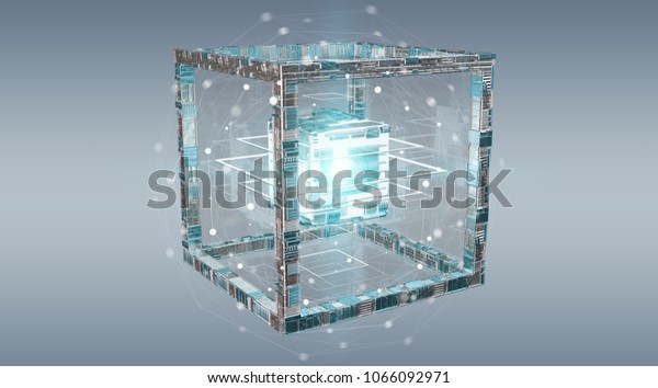 Futuristic Cube Technology Textured Object On Stock Illustration 1066092971