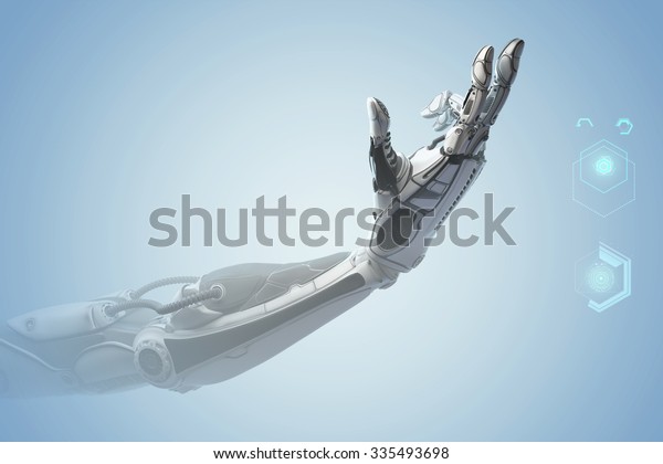 Futuristic design concept. A robotic mechanical arm looks like a human ...