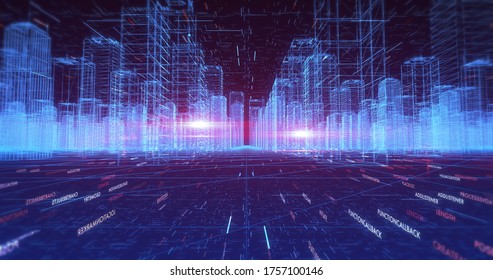 Futuristic Developed City Computer Network Data Stock Illustration ...