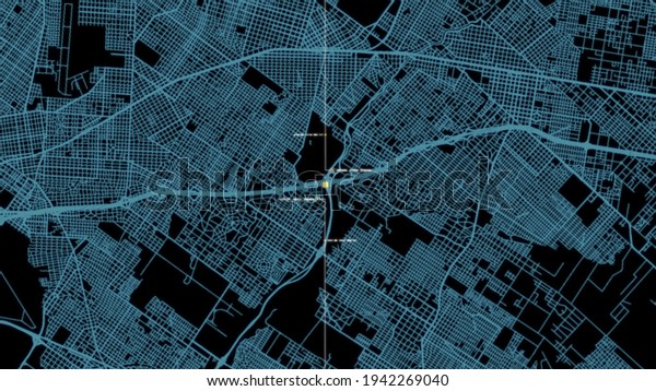 Futuristic digital city map layout with satellite GPS coordinate ...