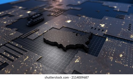 Futuristic Digital Map Us 3d Rendering Stock Illustration 2114009687