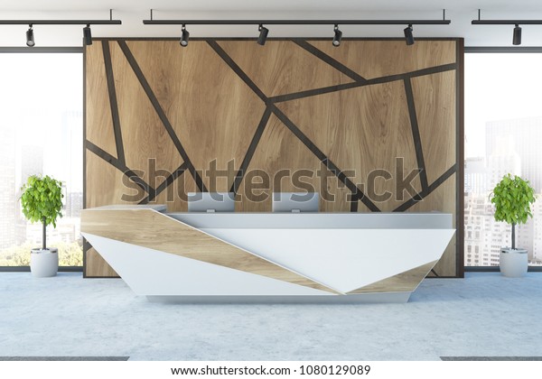 Futuristic Reception Desk Two Computers Office Stock Illustration ...