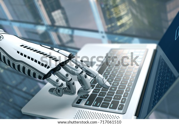 Futuristic Robot Hand Typing Working Laptop Stock Illustration 717061510 Futuristic Robot Hand Typing Working Laptop Stock Illustration 717061510