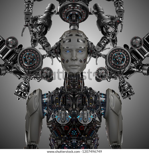 Futuristic Robot Under Construction Cyborg Being Stock Illustration ...