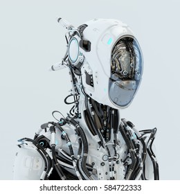 Futuristic Robotic Wired Pilot Visible Steel Stock Illustration 584722609